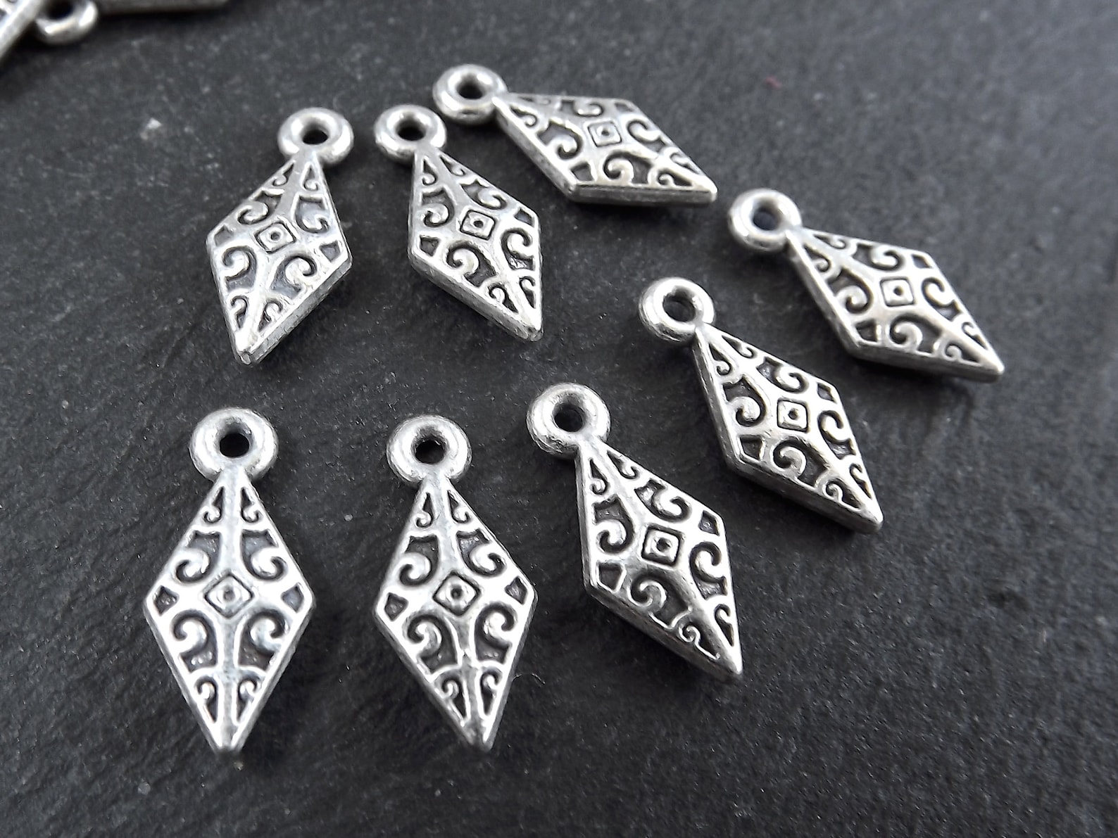 8 Silver Tribal Diamond Charms Ethnic Drop Pendant Bracelet - Etsy