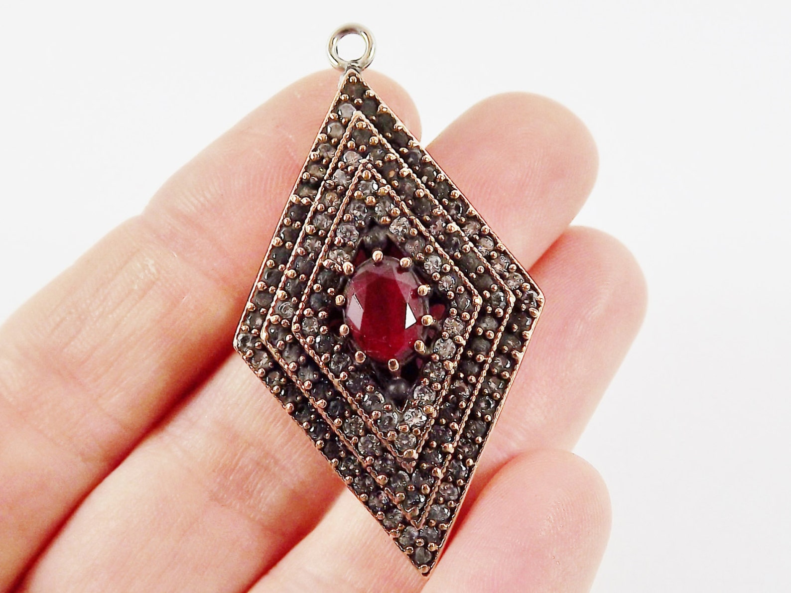 Turkish Diamond Pendant Red Clear Crystal Accents - Sterling Silver ...