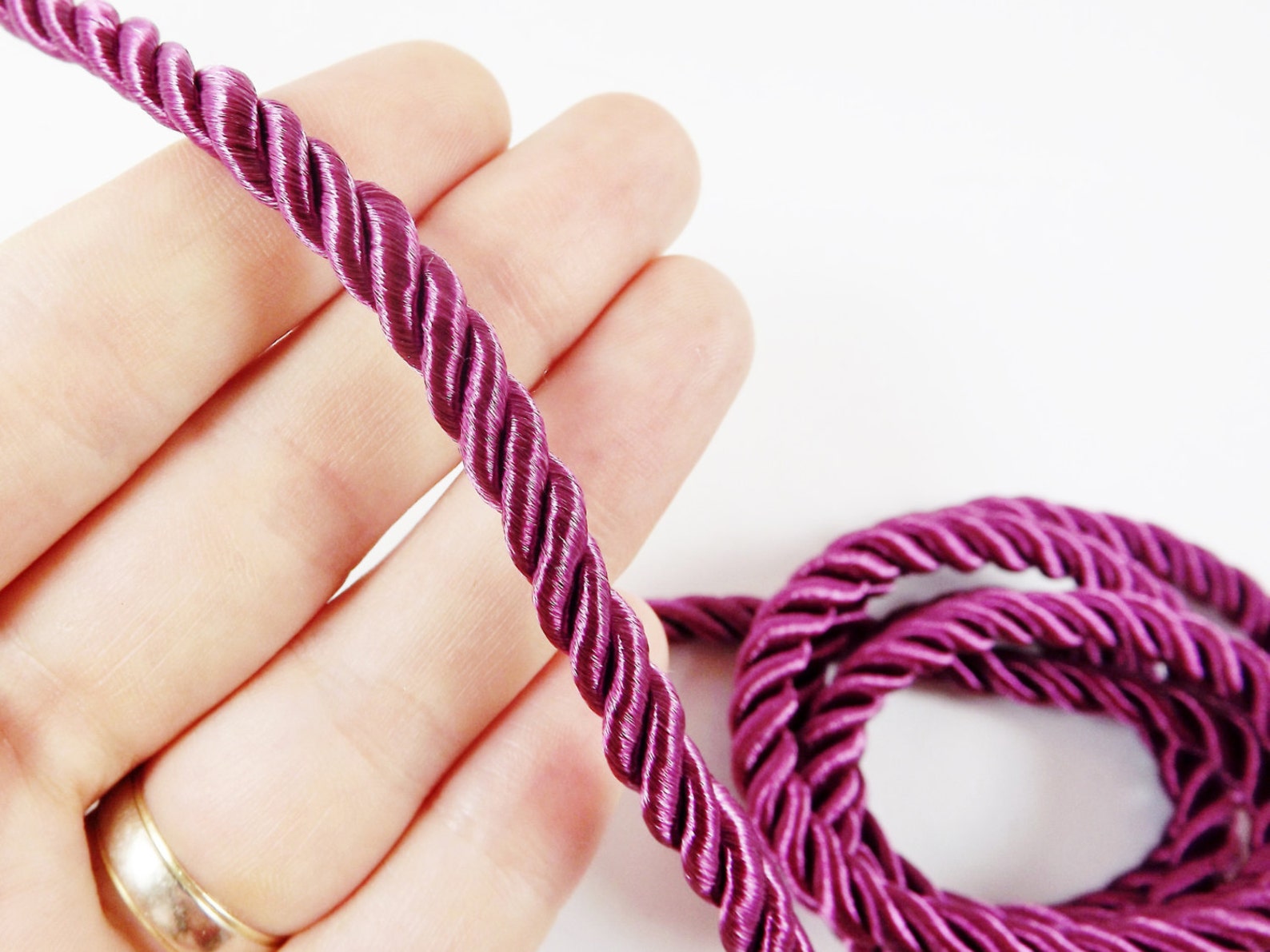 Purple Wine 5mm Twisted Rayon Satin Rope Silk Braid Cord - 3 Ply Twist ...