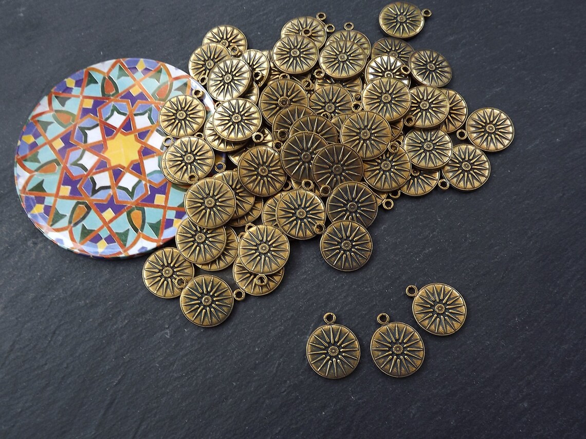 Bronze Sun Pendant, Sunburst Pendant, Flower, Sunburst Charm, Sun Charm ...