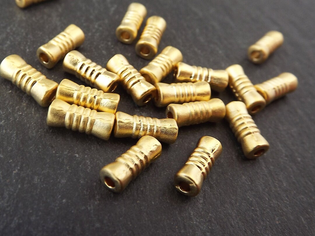 20 Ribbed Tube Beads, Gold Tube Beads, Gold Beads, Gold Spacers, Long ...
