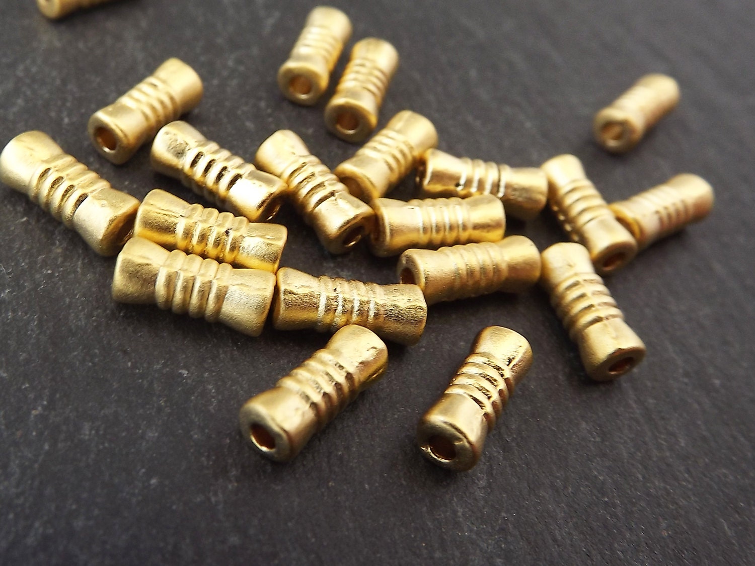 20 Ribbed Tube Beads Gold Tube Beads Gold Beads Gold | Etsy