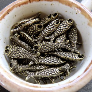 6 Rustic Double Sided Fish Charms, Good Luck Charm, Prosperity Symbol ...