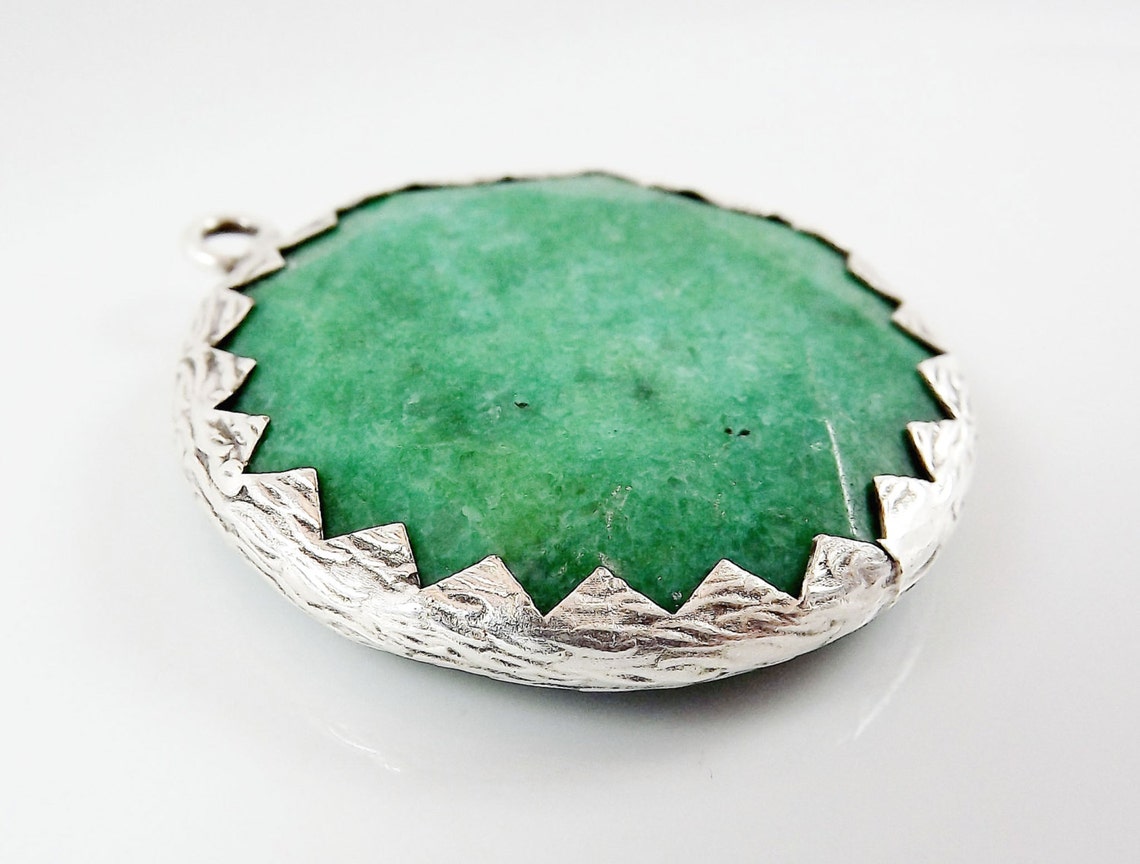 36mm Green Faceted Jade Stone Pendant - Matte Silver Plated 1pc - Etsy
