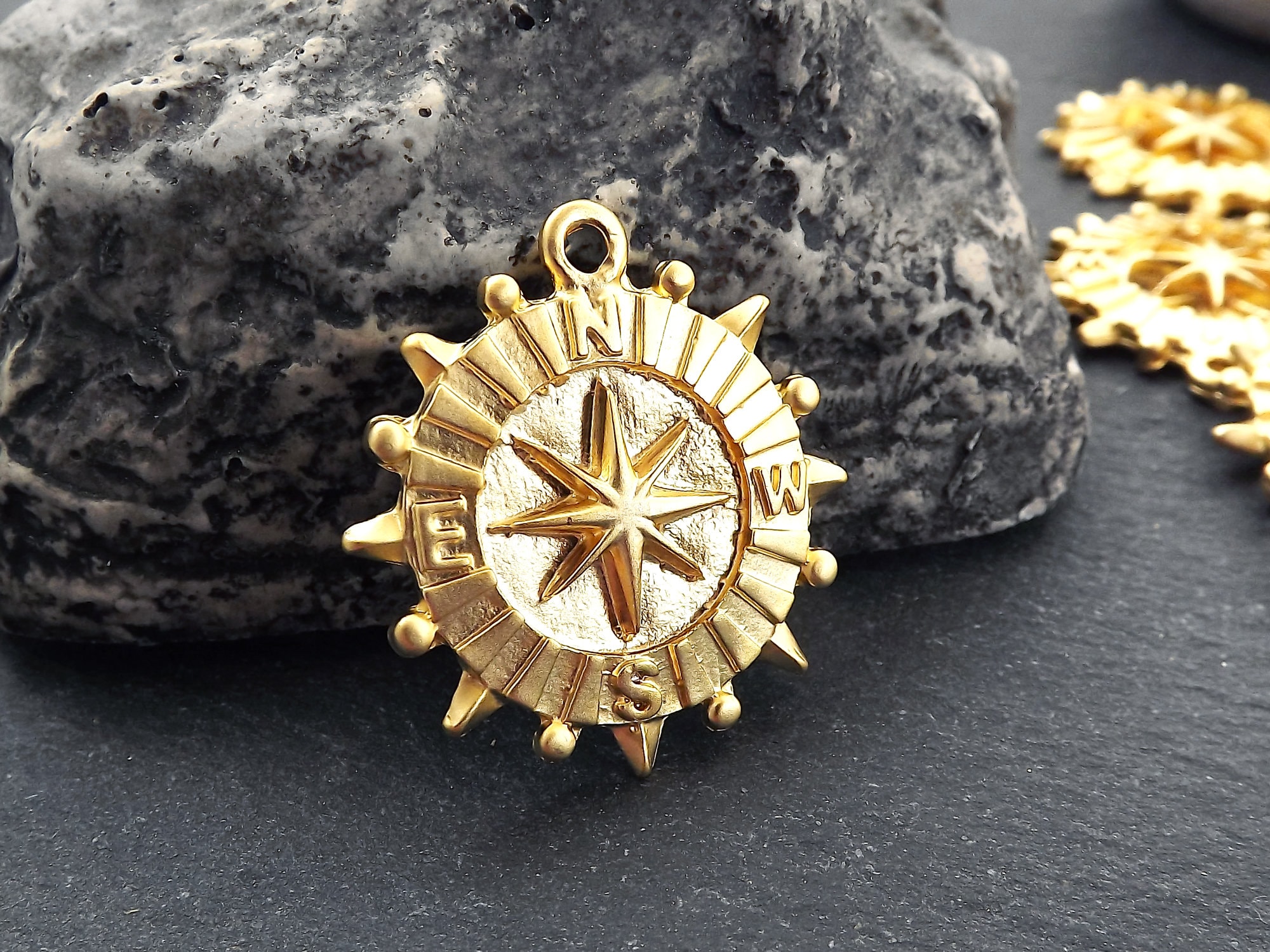 Compass Pendant Gold Compass Charm North Star Nautical - Etsy