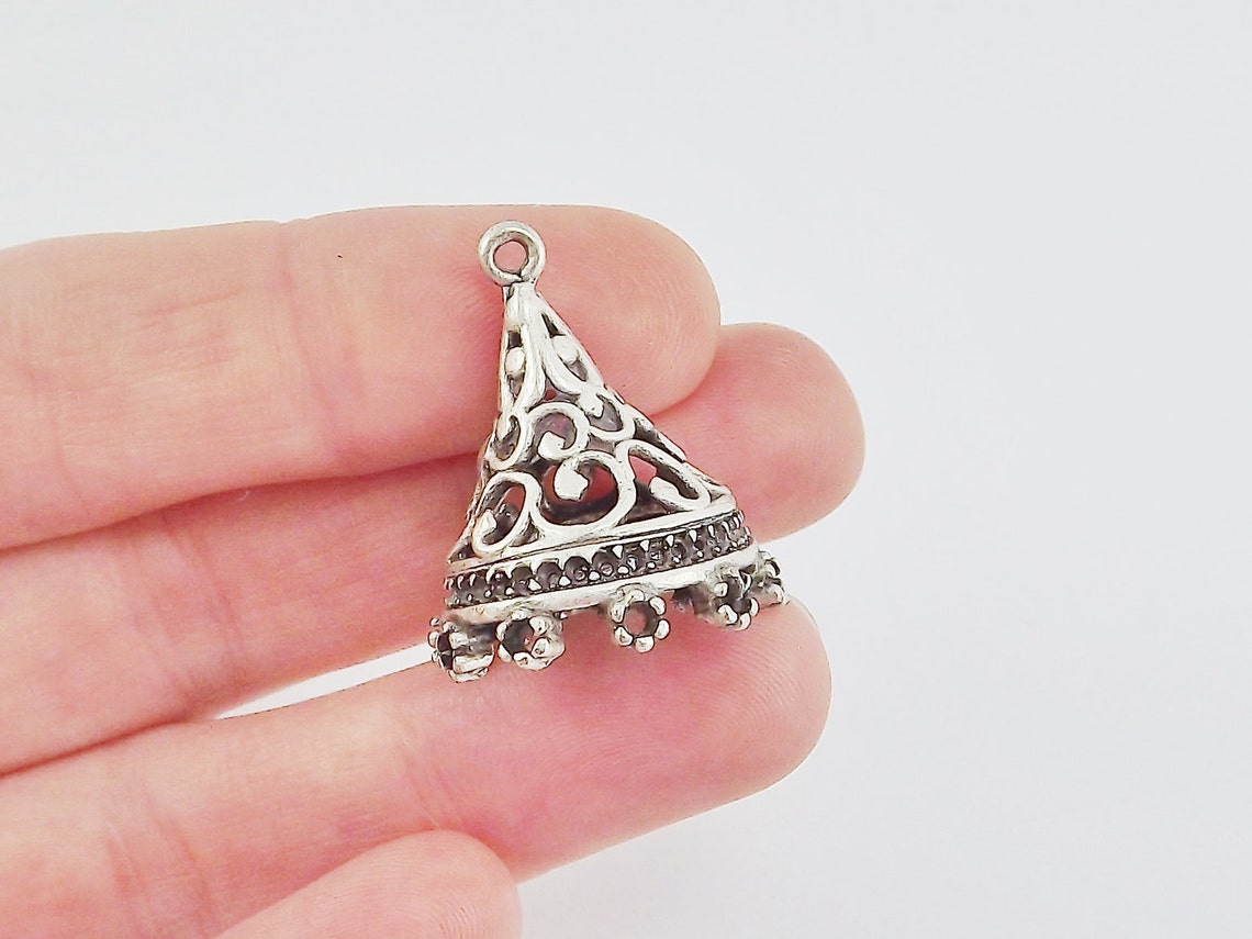 2 Large Florish Filigree Bead Caps Antique Matte Silver - Etsy