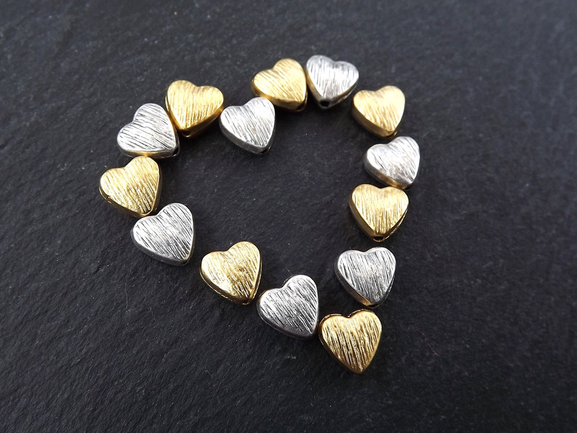 Gold Heart Beads Textured Heart Bead Spacers Bracelet Beads - Etsy