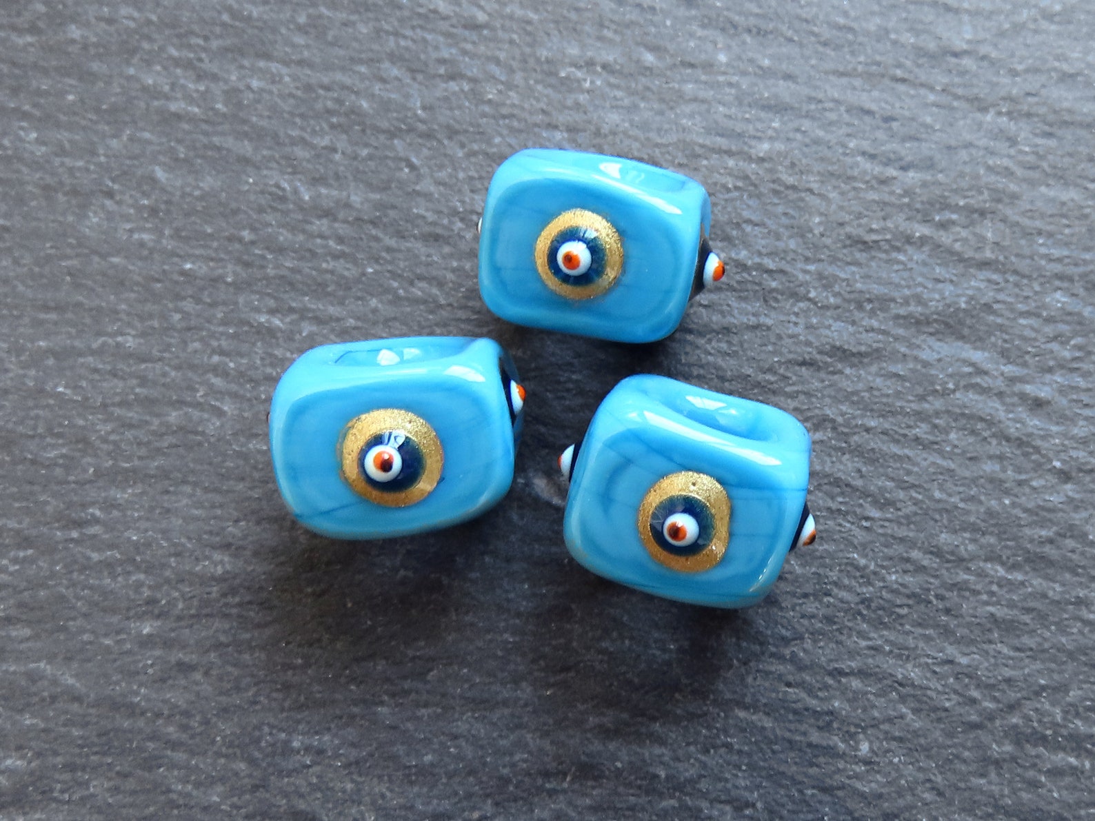 Turquoise Blue Square Evil Eye Beads, Protective Turkish Nazar Amulet ...