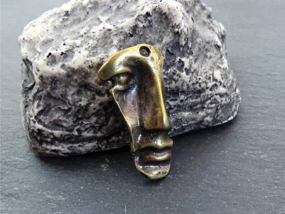 Bronze Mask Pendant, Face Silhouette Mask, Ancient Abstract Face ...