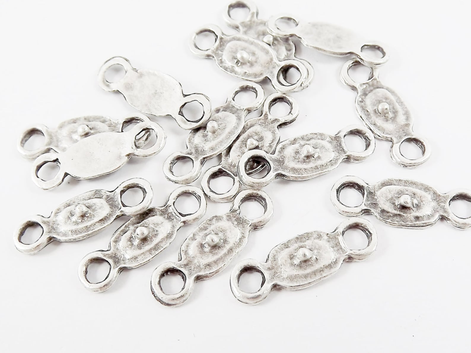 15 Oval Dot Connector Separators - 2 Holes - Matte Antique Silver ...