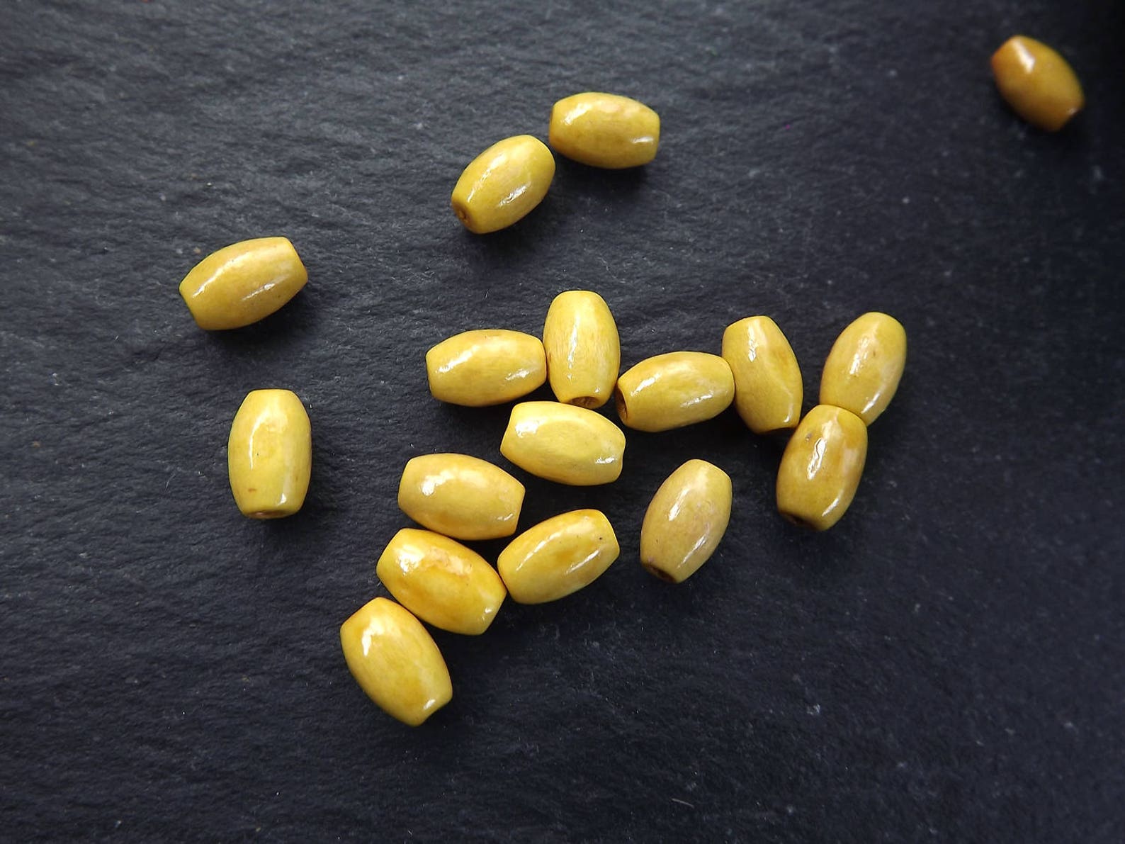 Sunny Yellow Wood Oval Rice Tube Beads Satin Varnished Plain | Etsy