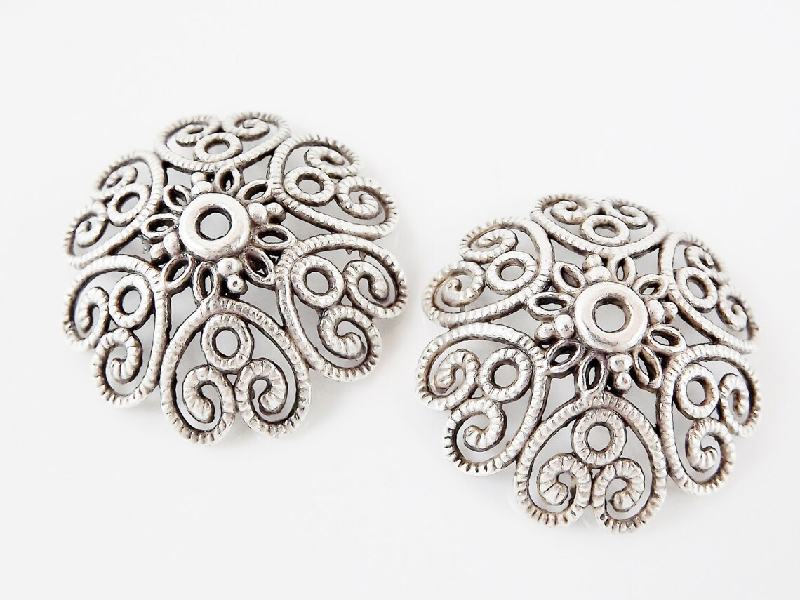 2 Extra Large 28mm Ornate Filigree Matte Silver Plated Round | Etsy