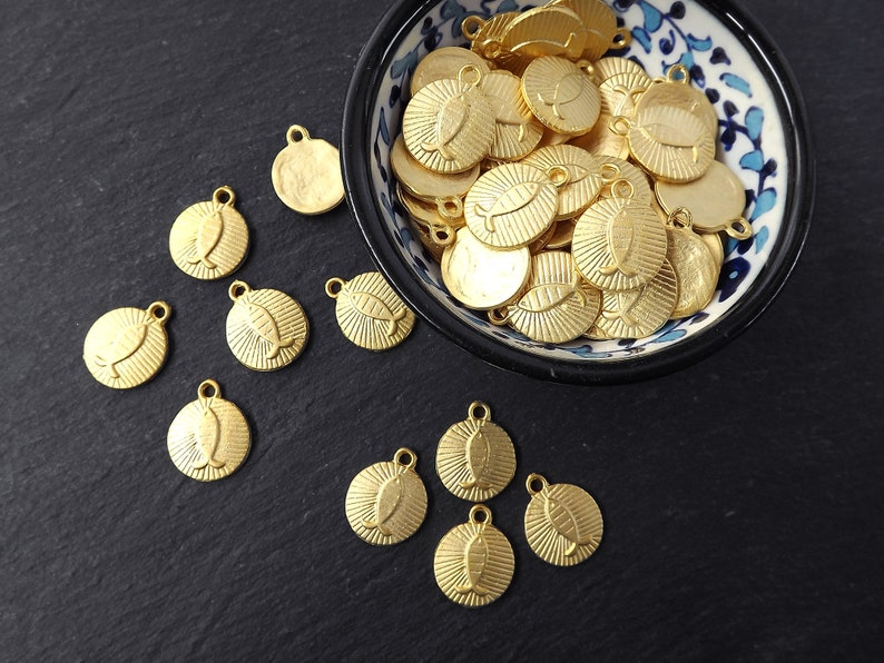 Gold Fish Charms, Greek Fish Charms, Mykonos Fish Pendant, Rustic Cast ...
