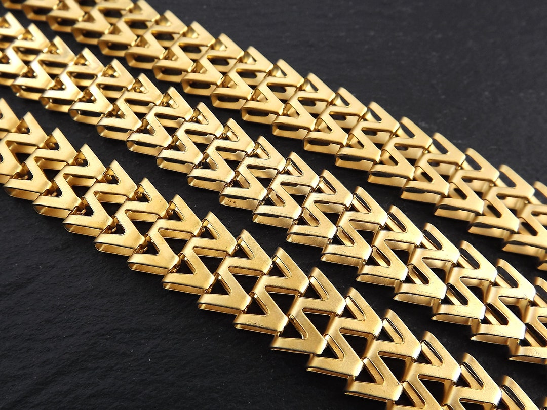 Large Chunky Gold W Link Chain, Unusual Statement Chain, Fold Over Link ...