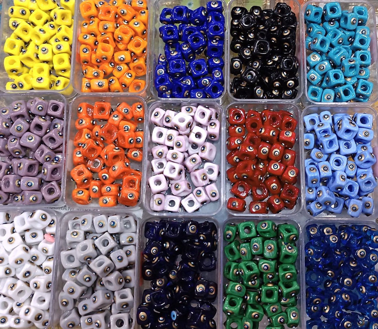Turquoise Blue Square Evil Eye Beads, Protective Turkish Nazar Amulet ...