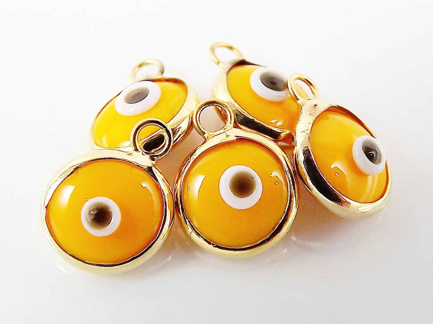 5 Mini Egg Yellow Evil Eye Nazar Artisan Glass Bead Charms - Etsy