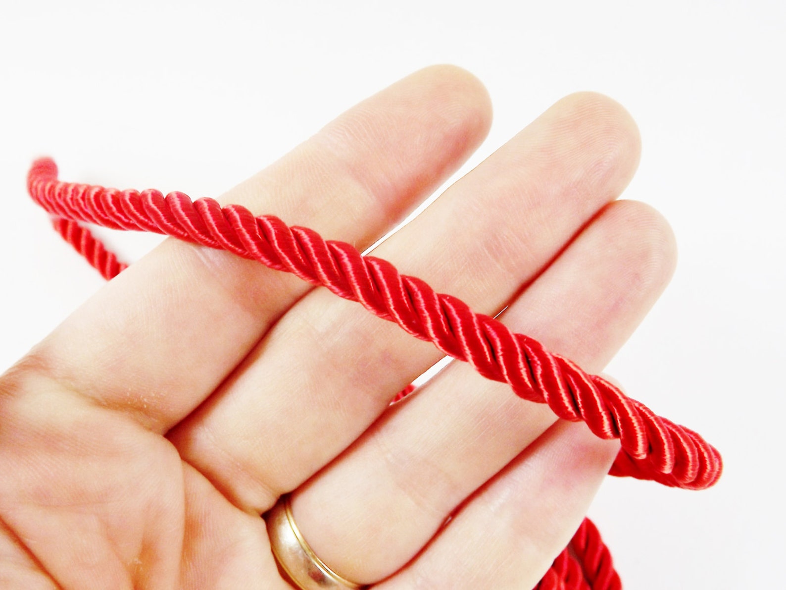 Red 5mm Twisted Rayon Satin Rope Silk Braid Cord - 3 Ply Twist - 1 ...