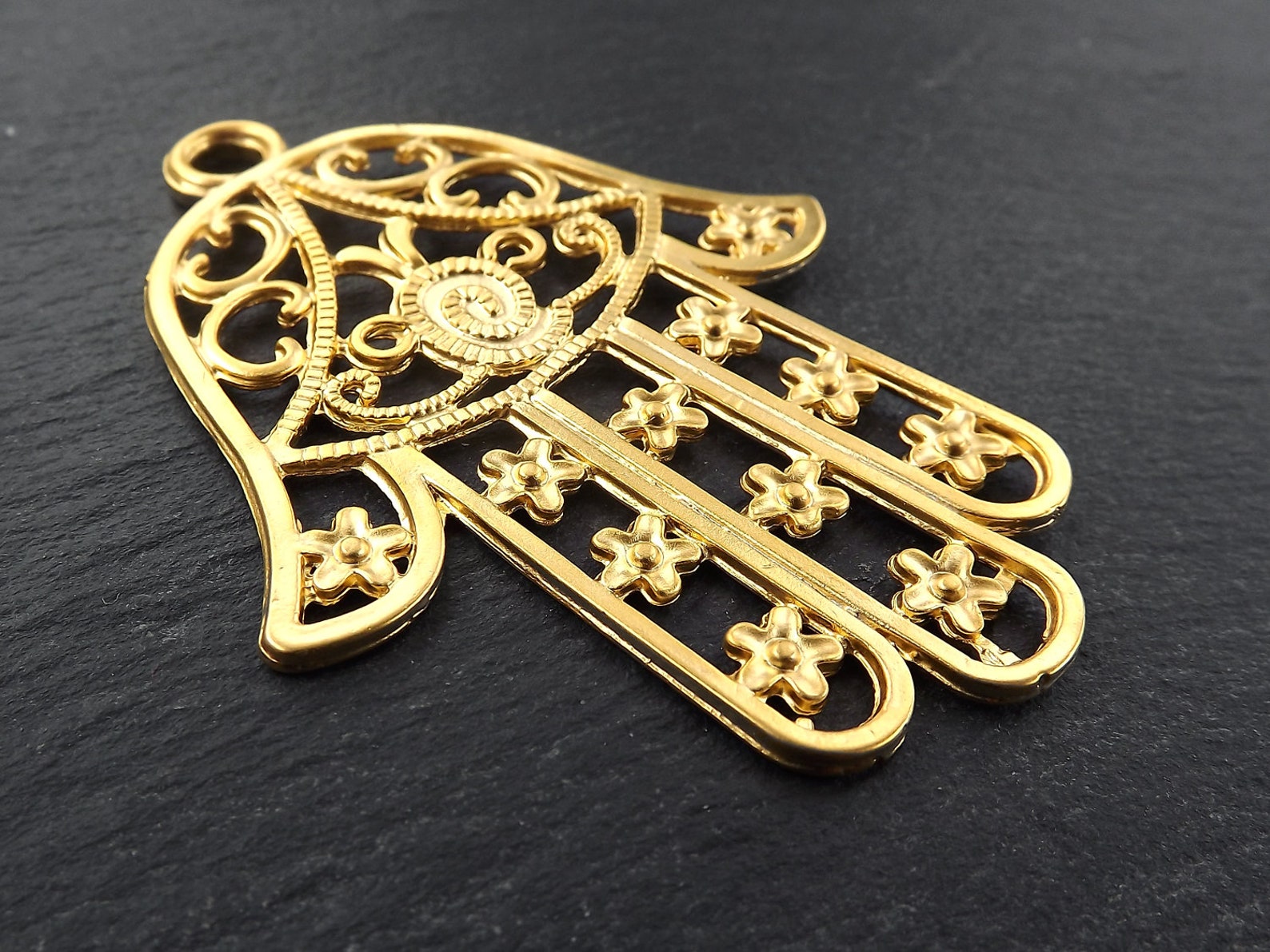 Gold Hamsa Pendant, Large Hamsa Pendant, Gold Hamsa Hand, Hand of ...