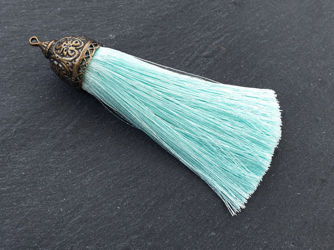 Blaue Quaste Anhänger, große Quaste Anhänger, blass Eis Aqua, dicke ...