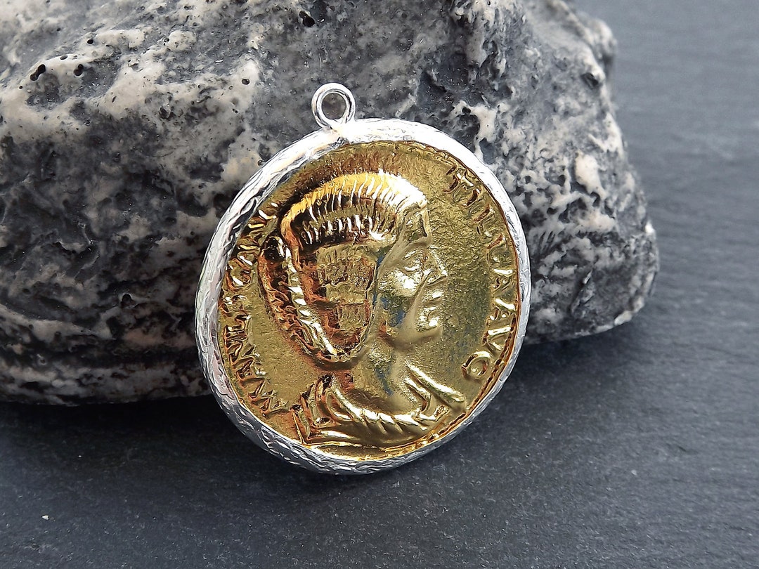 Greek Coin Pendant Gold Frame Bezel Julia Domna Coin - Etsy