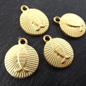 Gold Fish Charms, Greek Fish Charms, Mykonos Fish Pendant, Rustic Cast ...