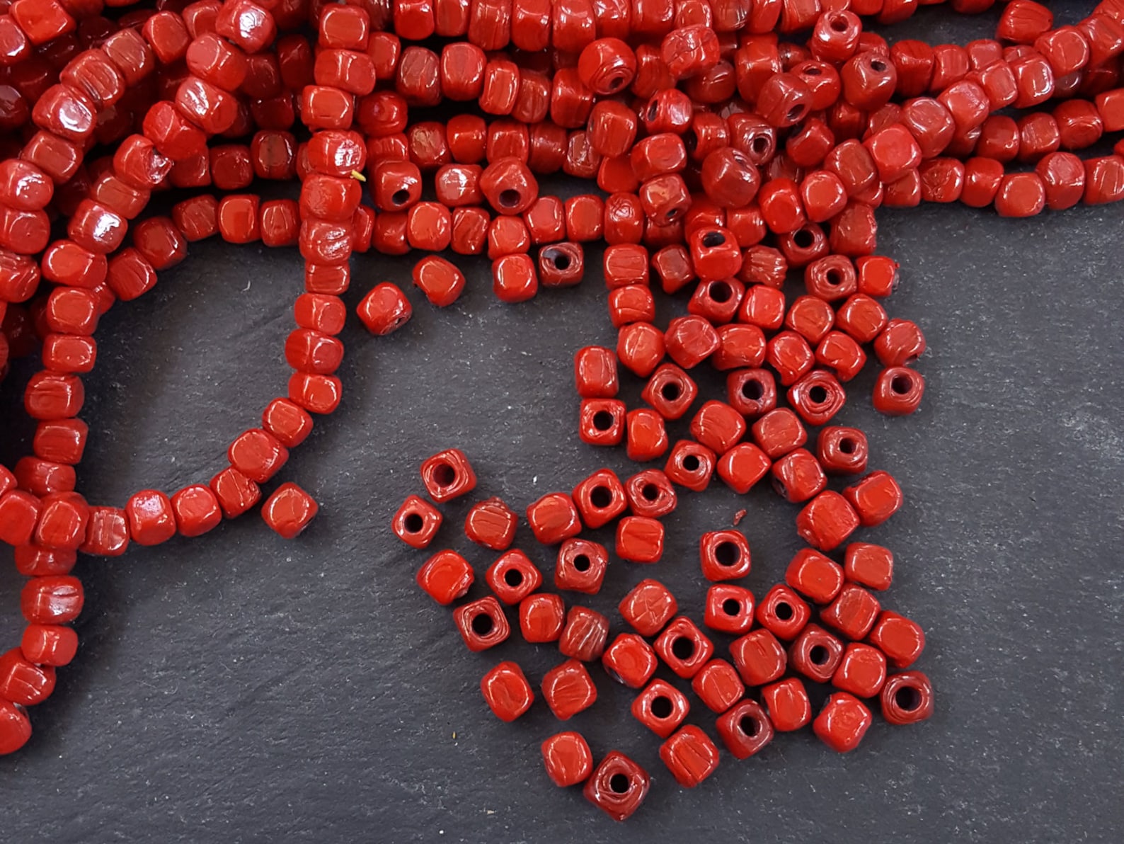 BULK 30 Poppy Red Rustic Cube Glass Bead Square Dice Shape - Etsy