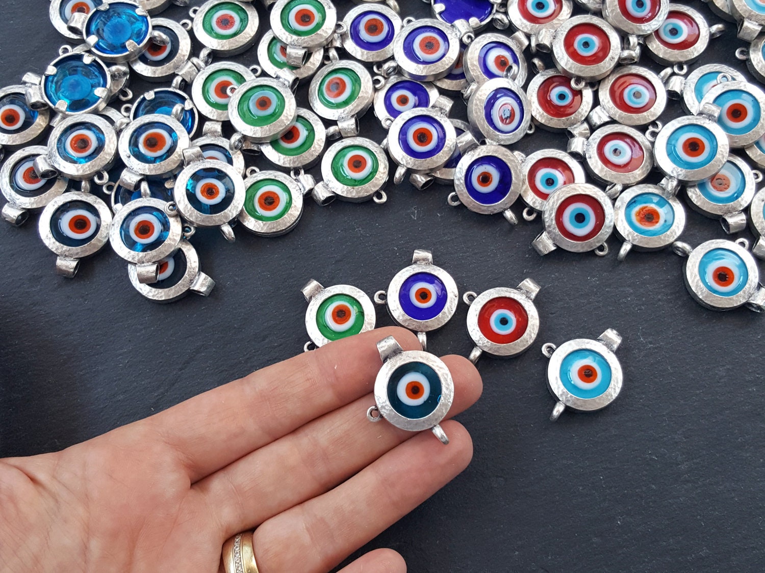 Evil Eye Pendant, Green Evil Eye, Evil Eye Charm, Glass Evil Eye, Green ...