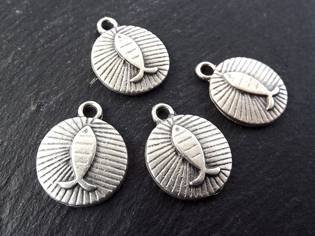 Silver Fish Charms, Greek Fish Charms, Mykonos Fish Pendant, Rustic ...