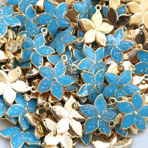 3 Blue Enamel Flower Charms, Mini Flower Pendants, Enamel Charms, for ...