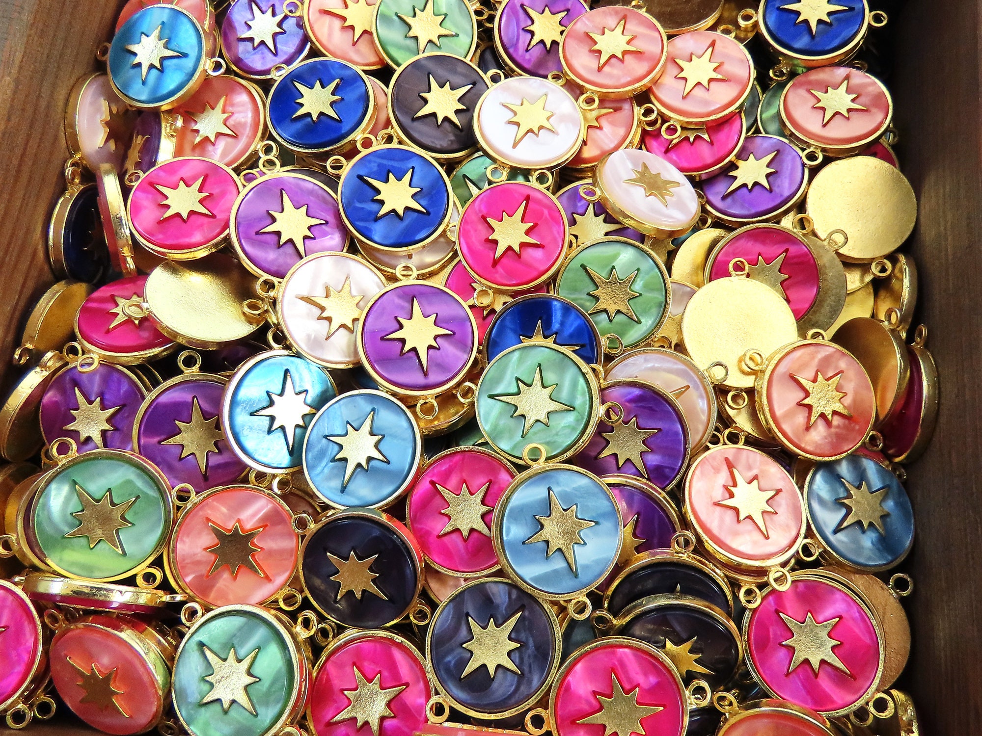 North Star Compass Connector Pendant Peach Mother of Pearl | Etsy