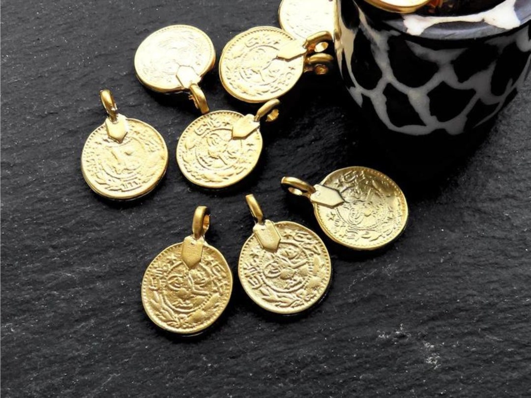Gold Coin Medallion Charm Pendants, Rustic Coins, Necklace Bracelet ...