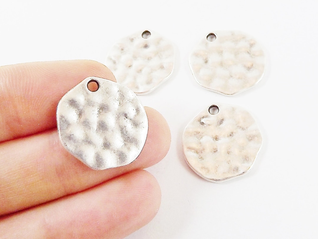 4 Hammered Organic Disc Round Pendant Charms - Matte Antique Silver ...