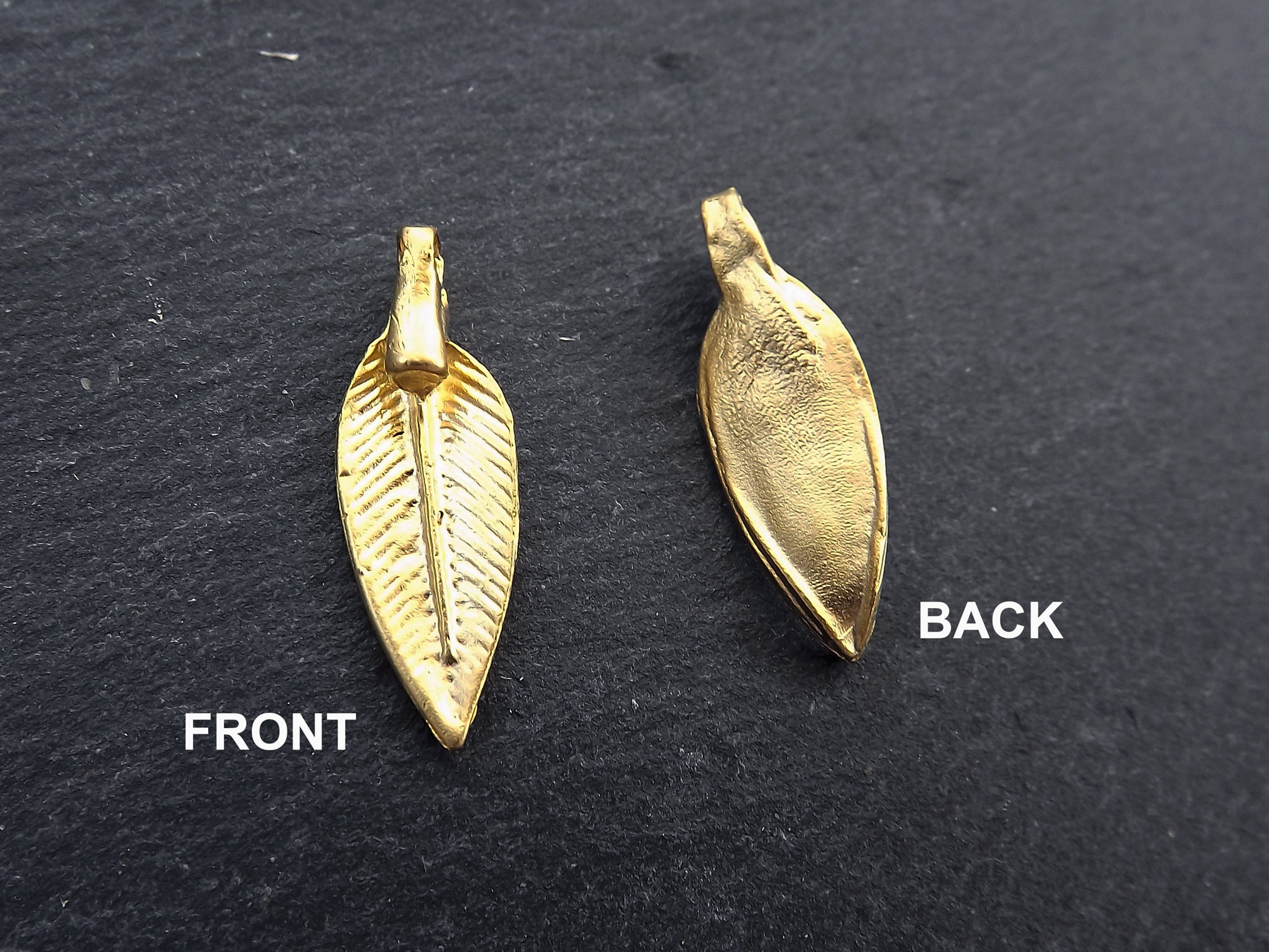 Leaf Charm Pendants, Slim Leaf, Side Facing Loop, Gold Leaves, Bracelet ...