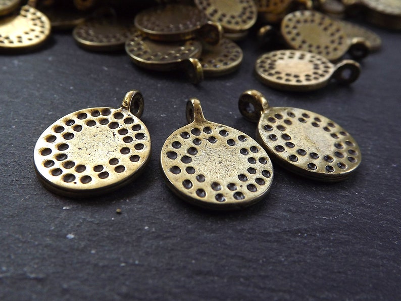 3 Small Dotted Round Disc Pendants With Side Facing Antique - Etsy