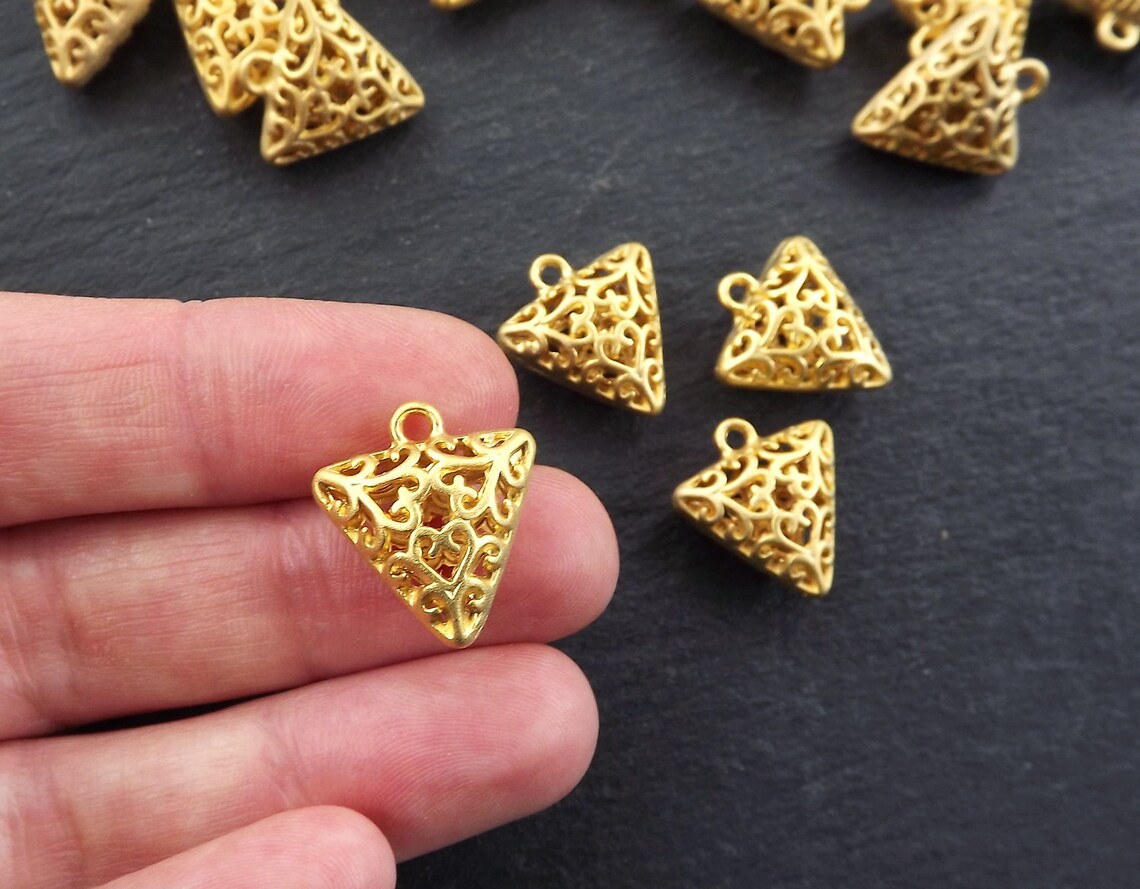 Filigree Triangle Charms, Pillow Charms, Puff Charms, Hollow Triangle ...
