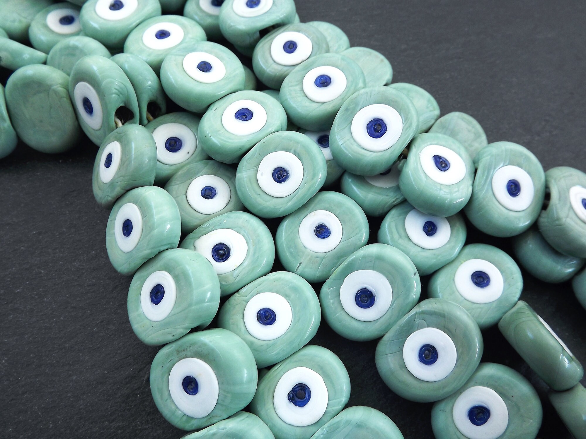 6 Seafoam Green Evil Eye Nazar Glass Bead Aqua Traditional | Etsy