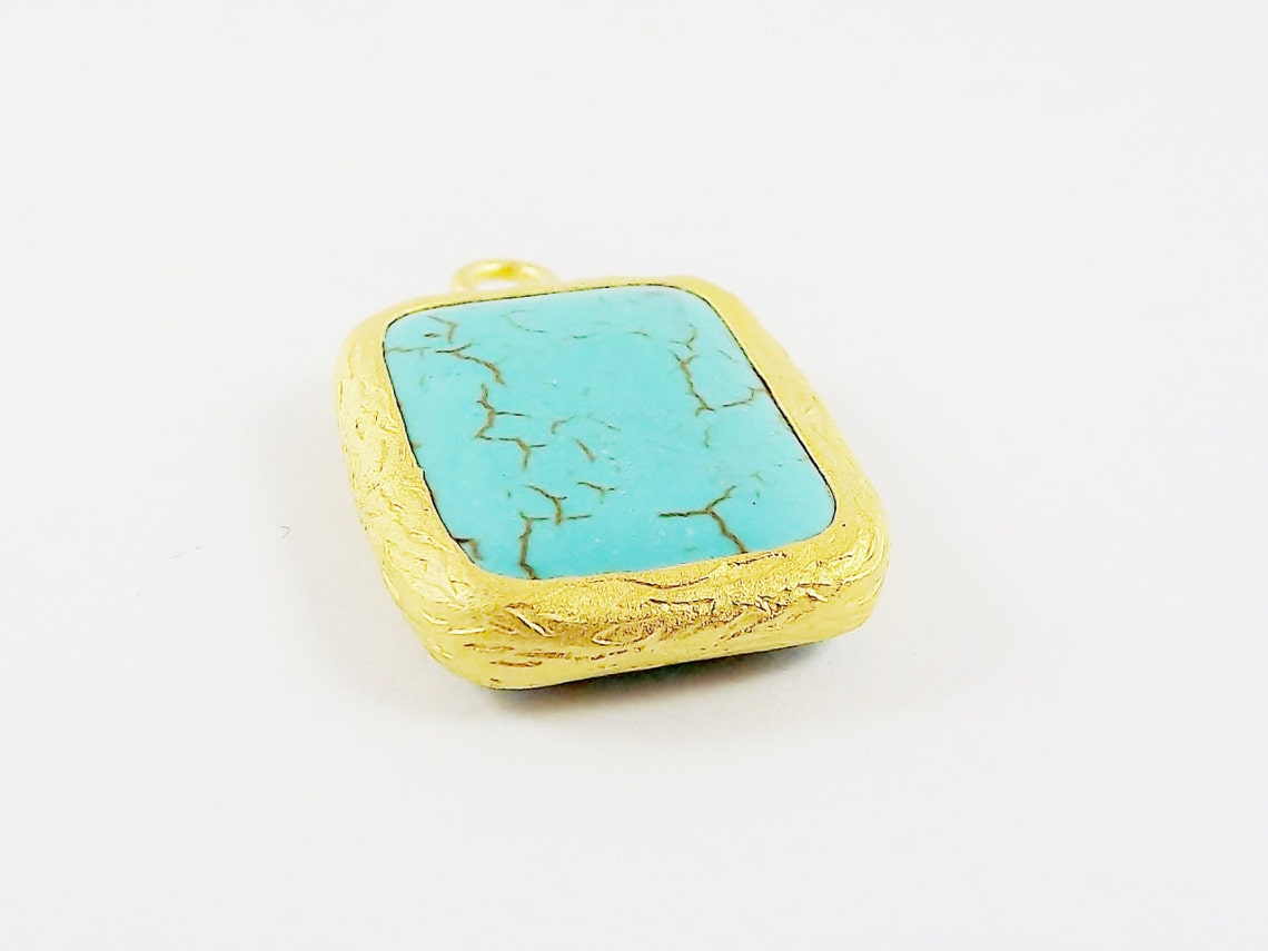 22mm Rectangle Turquoise Stone Pendant Rectangle Pendant - Etsy