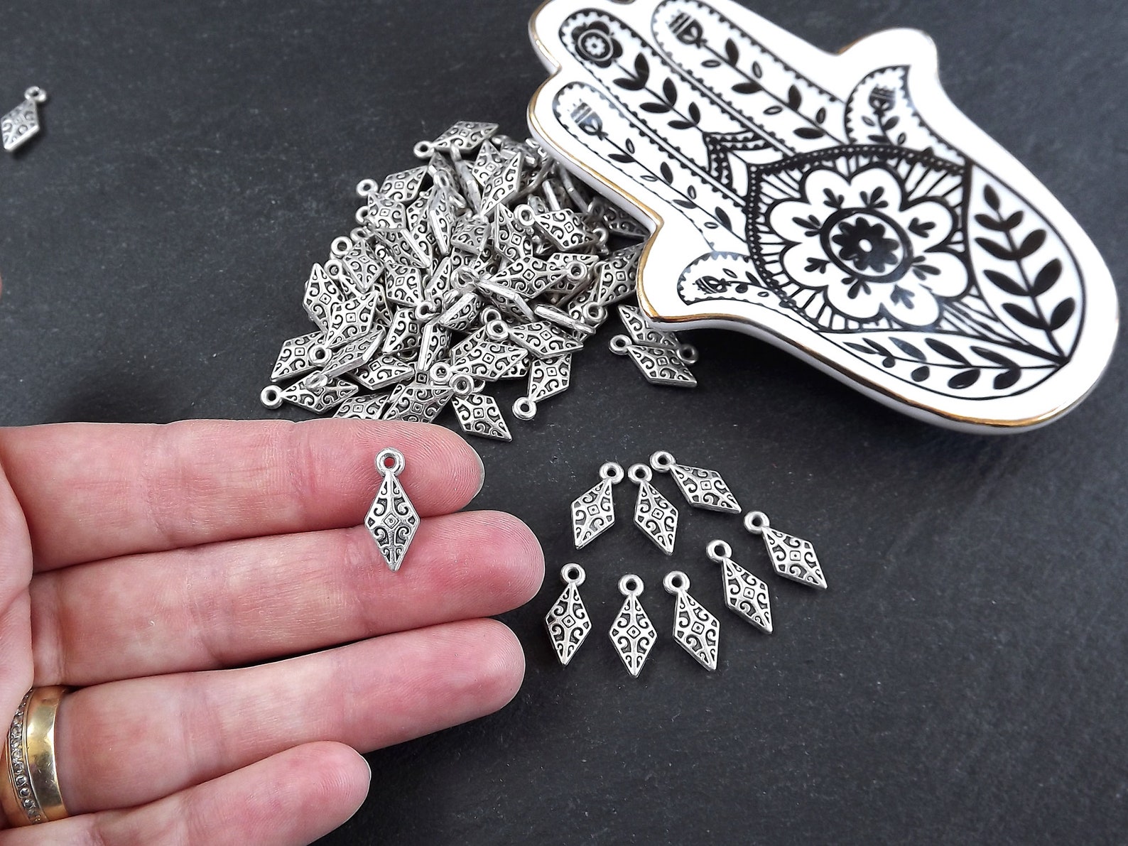 8 Silver Tribal Diamond Charms Ethnic Drop Pendant Bracelet - Etsy