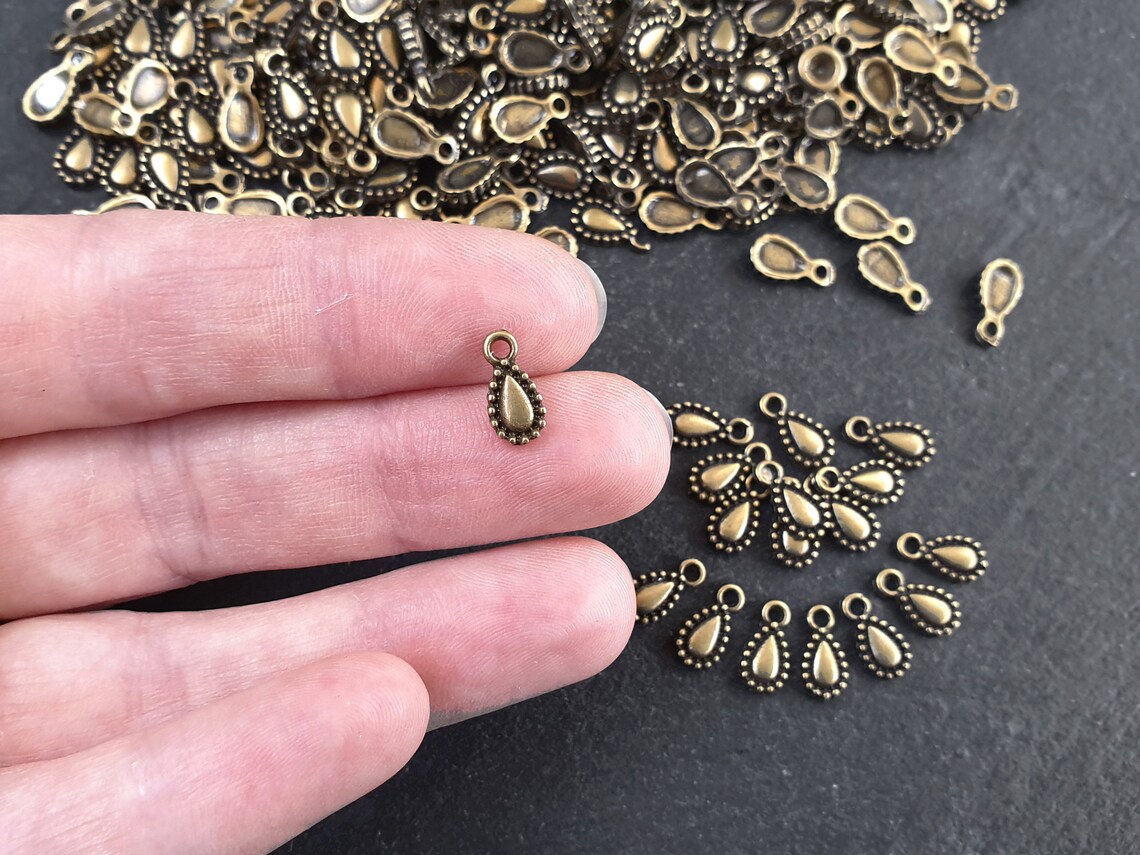 20 Bronze Mini Teardrop Charms, Tiny Tear Drop Dangle Charm Pendants ...