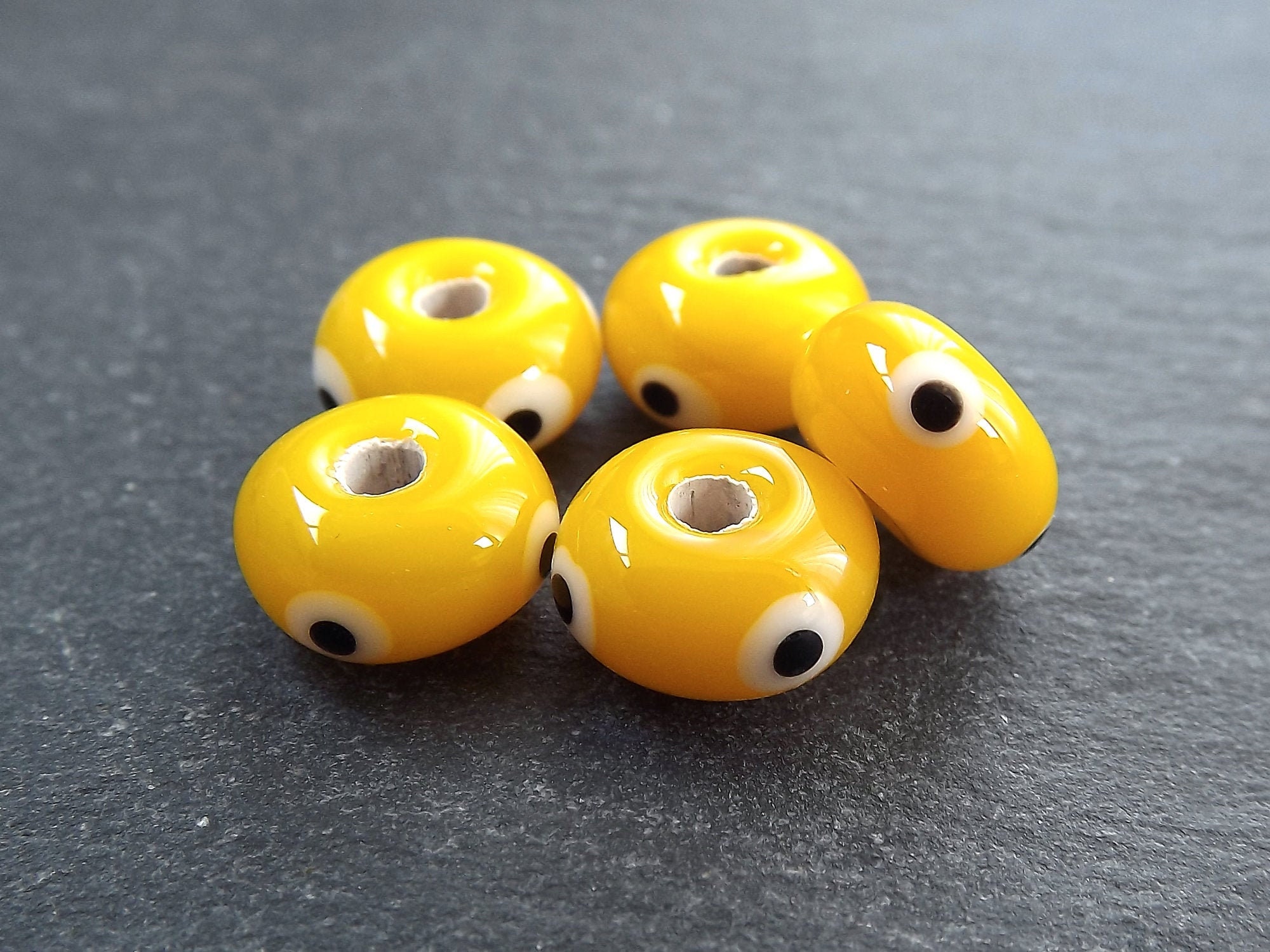 Yellow Evil Eye Beads Round Rondelle Evil Eye Lampwork | Etsy