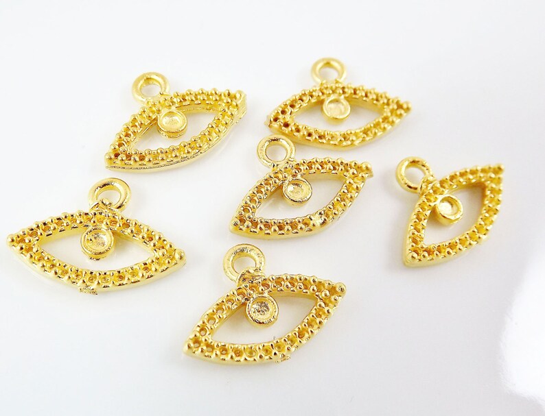 6 Evil Eye Charms With Rhinestone Settings 22k Matte Gold | Etsy