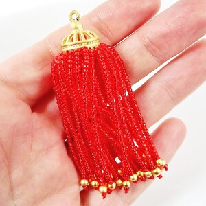 Long Fiery Red Beaded Tassel - 22k Matte Gold Plated Brass - 1PC - Etsy