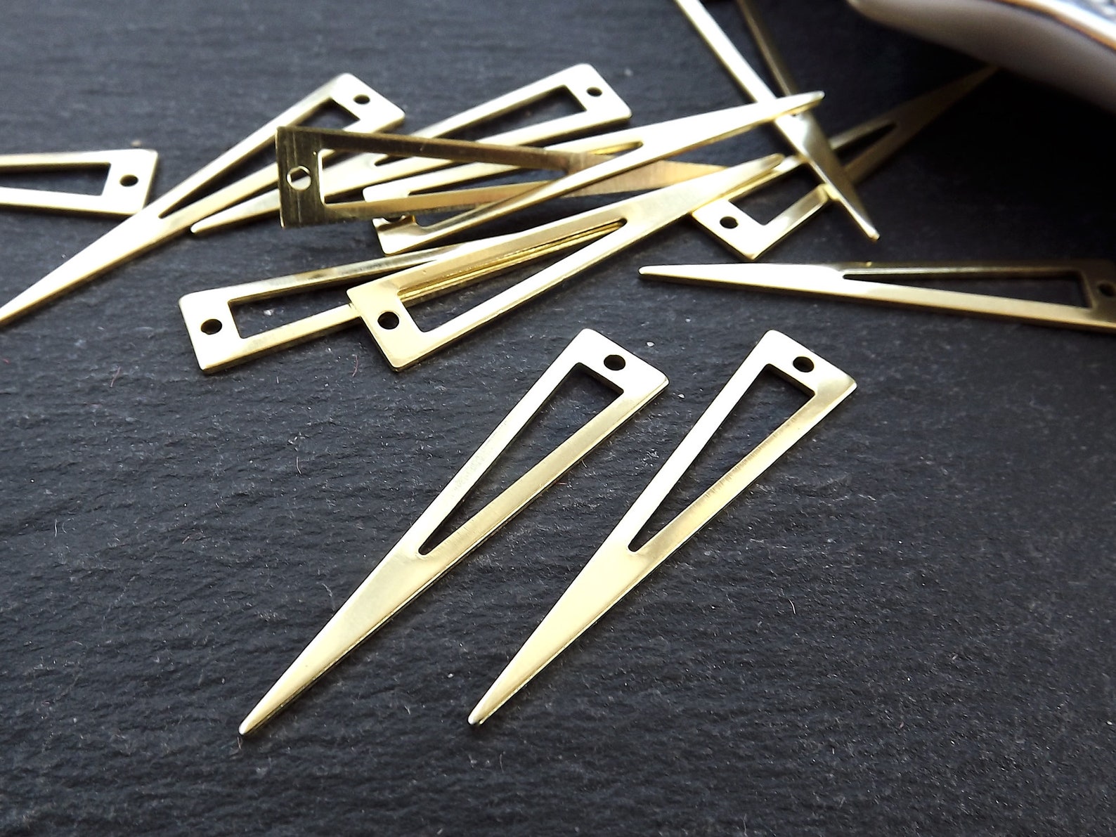12 Raw Brass Triangle Spike Pendant Charm Blank, Hollow Cut Out ...