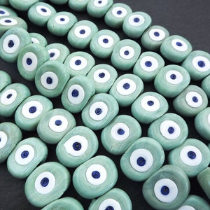 6 Seafoam Green Evil Eye Nazar Glass Bead, Aqua, Traditional Turkish ...