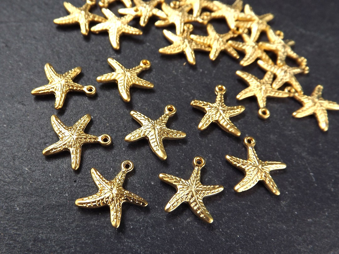 Tiny Gold Starfish Charms, Beach Star, Nautical Marine Pendant, Star ...