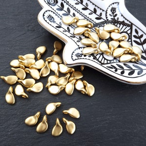 Gold Pinched Drop Paddle Beads, Mykonos Greek Beads, Organic Metal ...