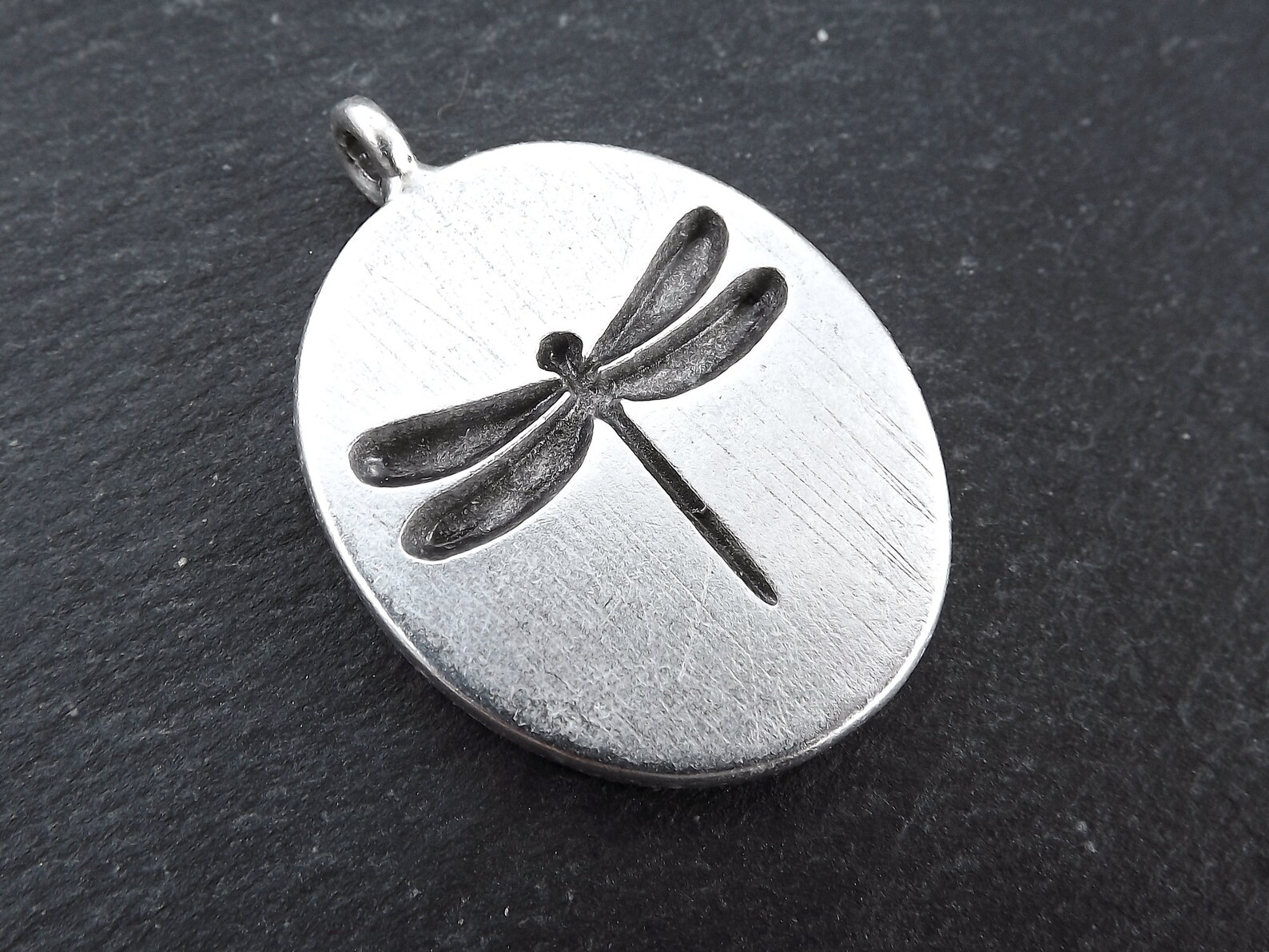 Oval Dragonfly Pendant, Horizontal Loop Bail, Good Luck Charm ...