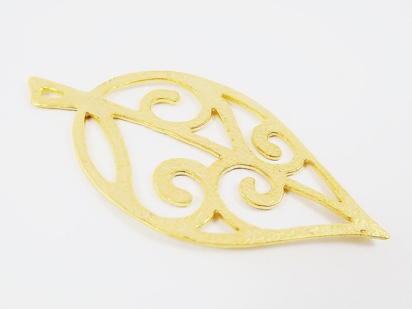 Large Fretwork Leaf Pendant Charm 22k Matte Gold Plated | Etsy