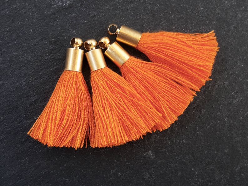 Pumpkin Orange Tassel Charms, Mini Tassel Pendant, Earring Tassel ...