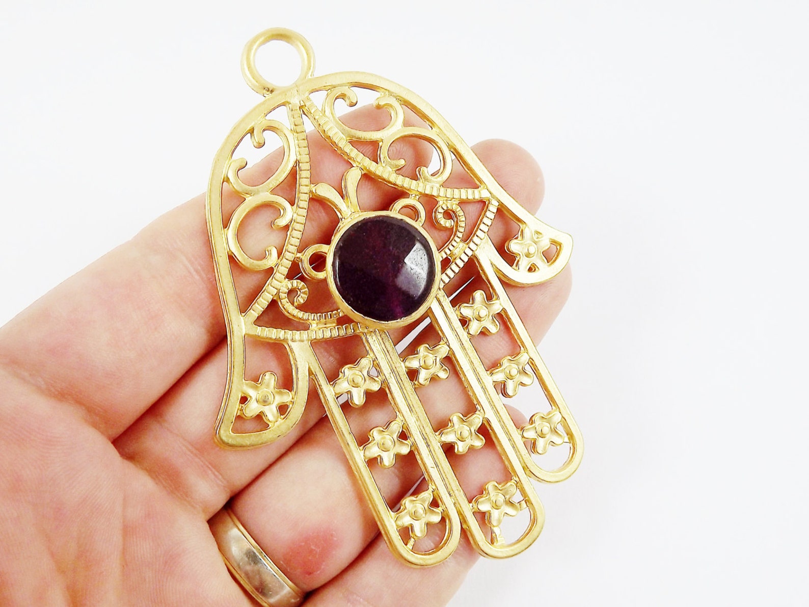 Extra Large Hamsa Hand of Fatima Pendant Deep Garnet Red Jade - 22k ...